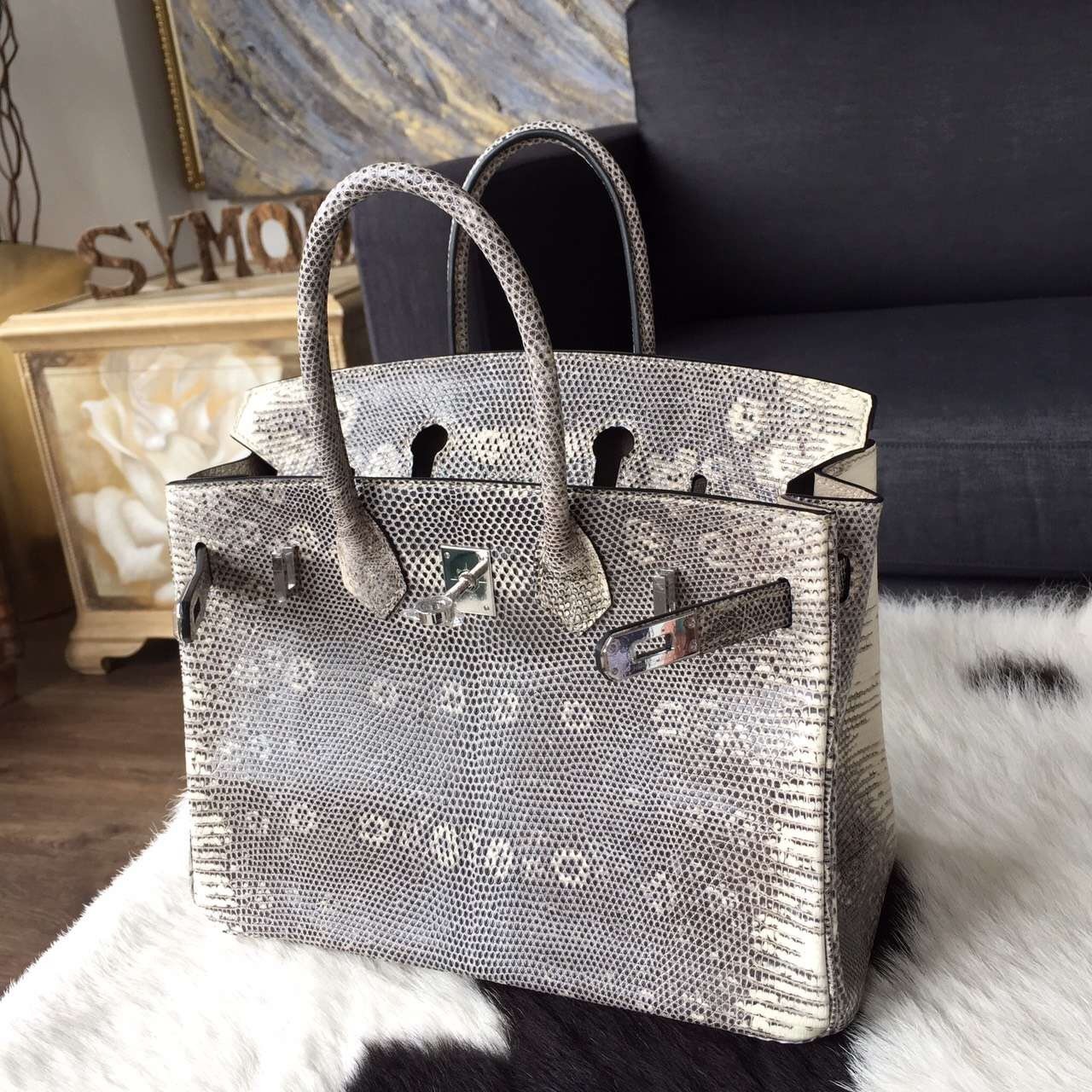 Hermes Birkin 25cm Natural Lizard Skin Original Leather Bag ...